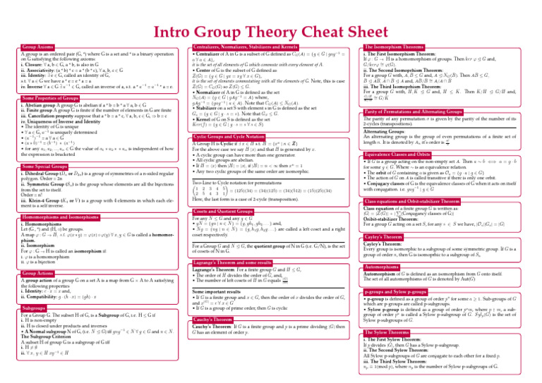 Group Theory Cheat Sheet Overview | PDF | Group (Mathematics ...