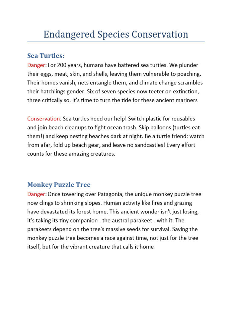 Endangered Species Conservation Efforts | PDF | Conservation Biology ...