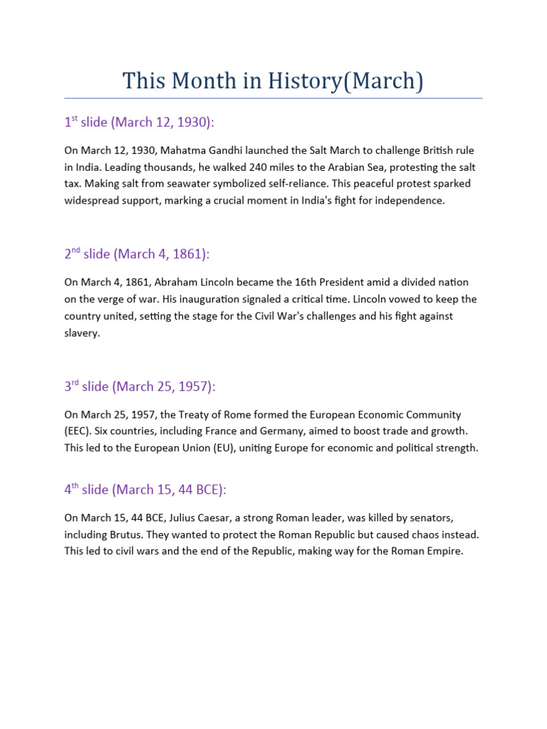 March's Historic Milestones | PDF | Ancient Rome | Surgery