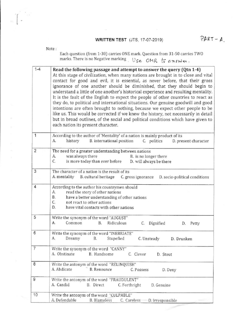 JTS Question Paper - 0 | PDF