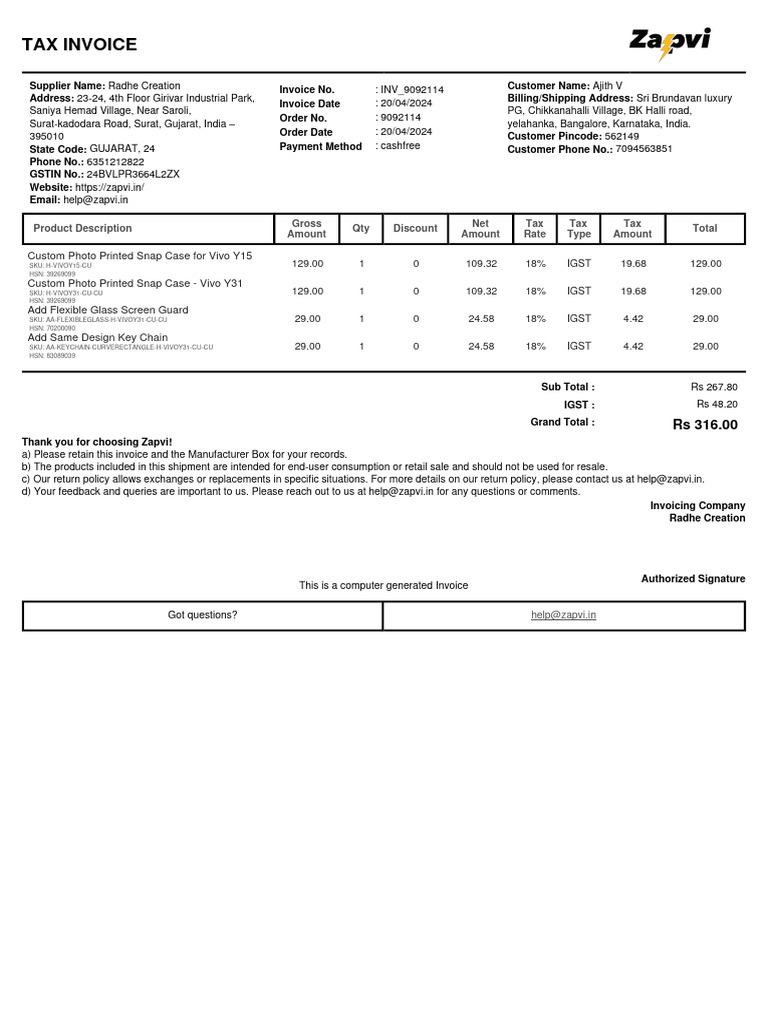 Tax Invoice for Custom Phone Cases | PDF | Invoice | Taxes