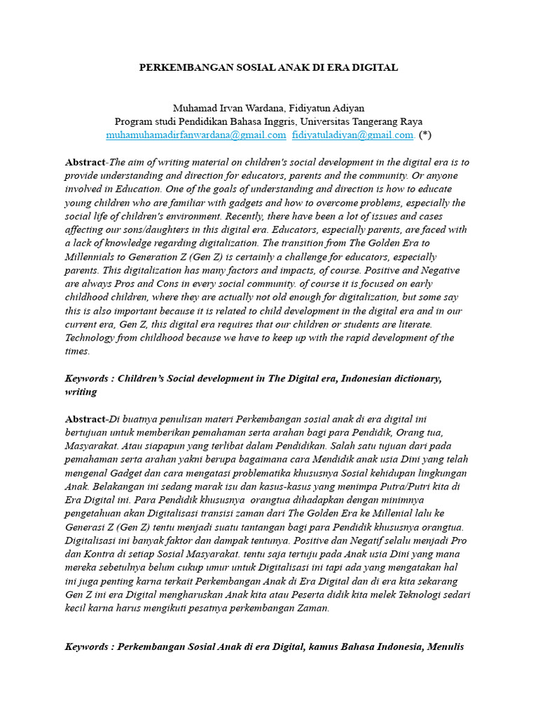 PERKEMBANGAN PESERTA DIDIK, UAS MUHAMAD IRVAN WARDANA Revisi | PDF