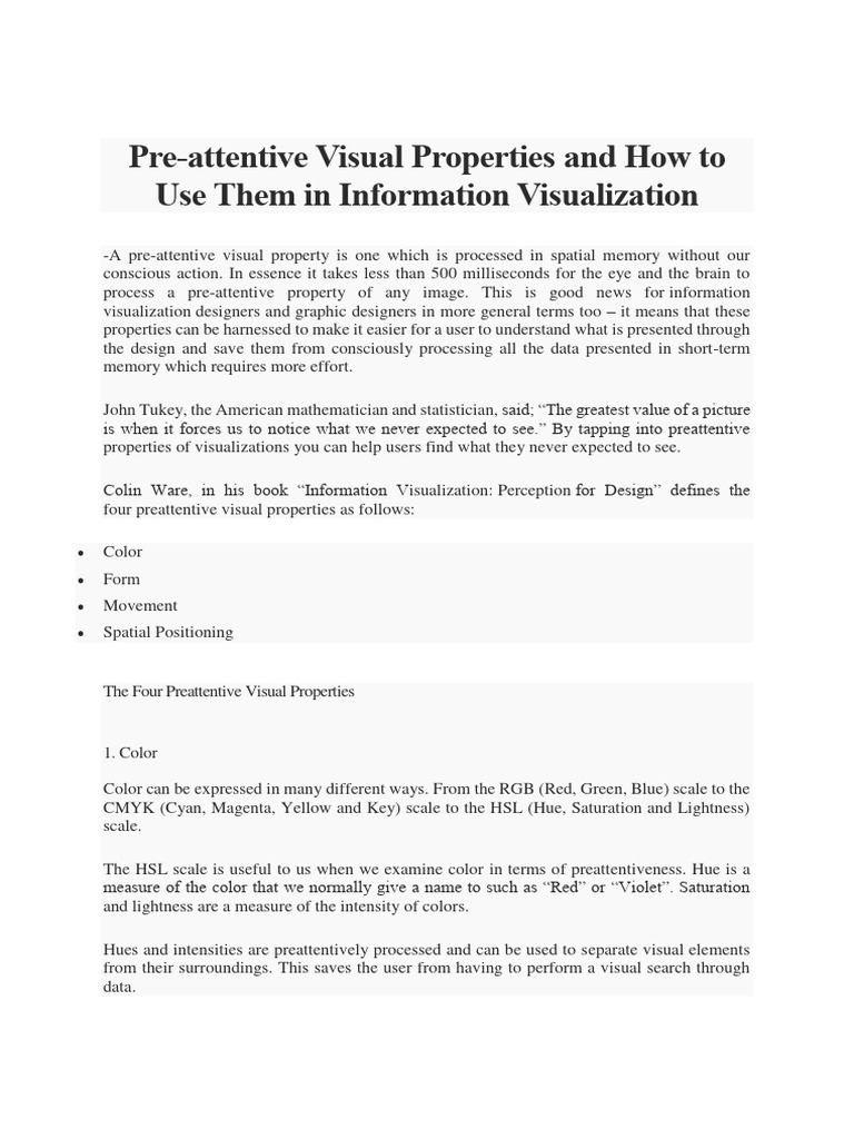 Preattentive Visual Properties | PDF | Color | Hue