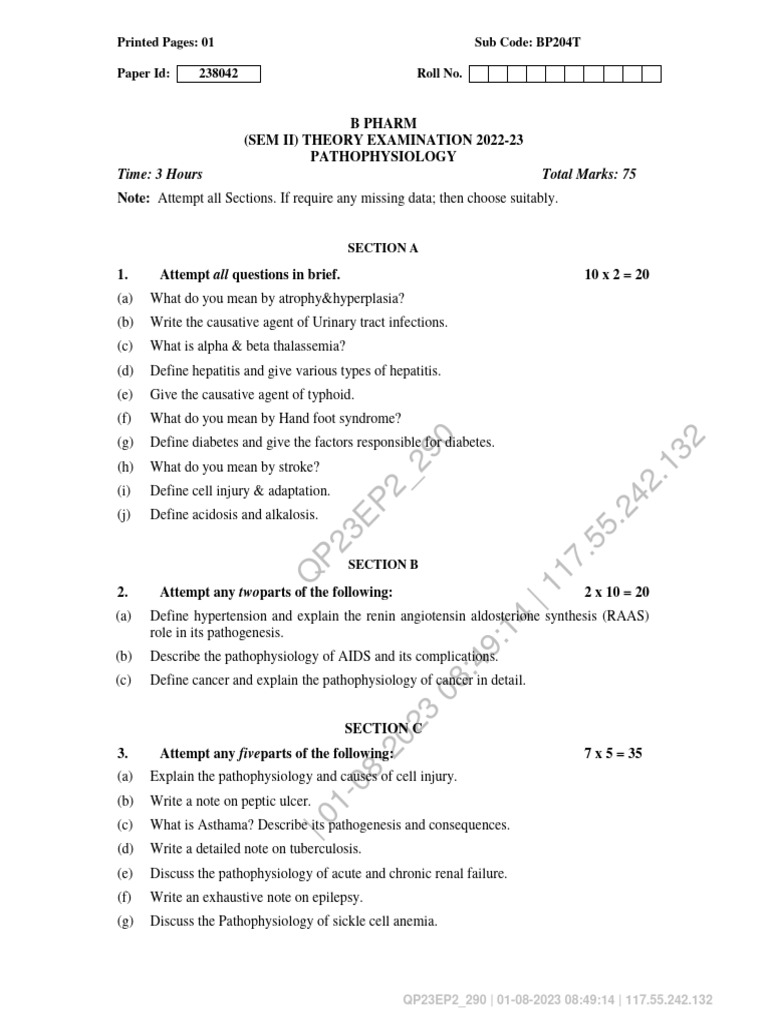 Pathophysiology BP 204t | PDF | Clinical Medicine | Diseases And Disorders