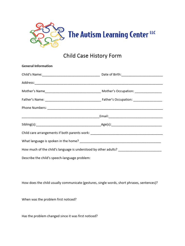 Case History Form | PDF | Clinical Medicine | Medical Specialties