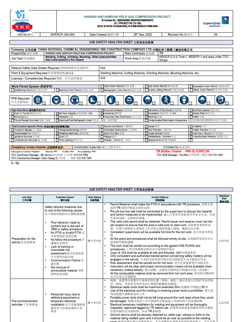 Hot Work Safety Analysis for Gas Project | PDF | Welding | Construction