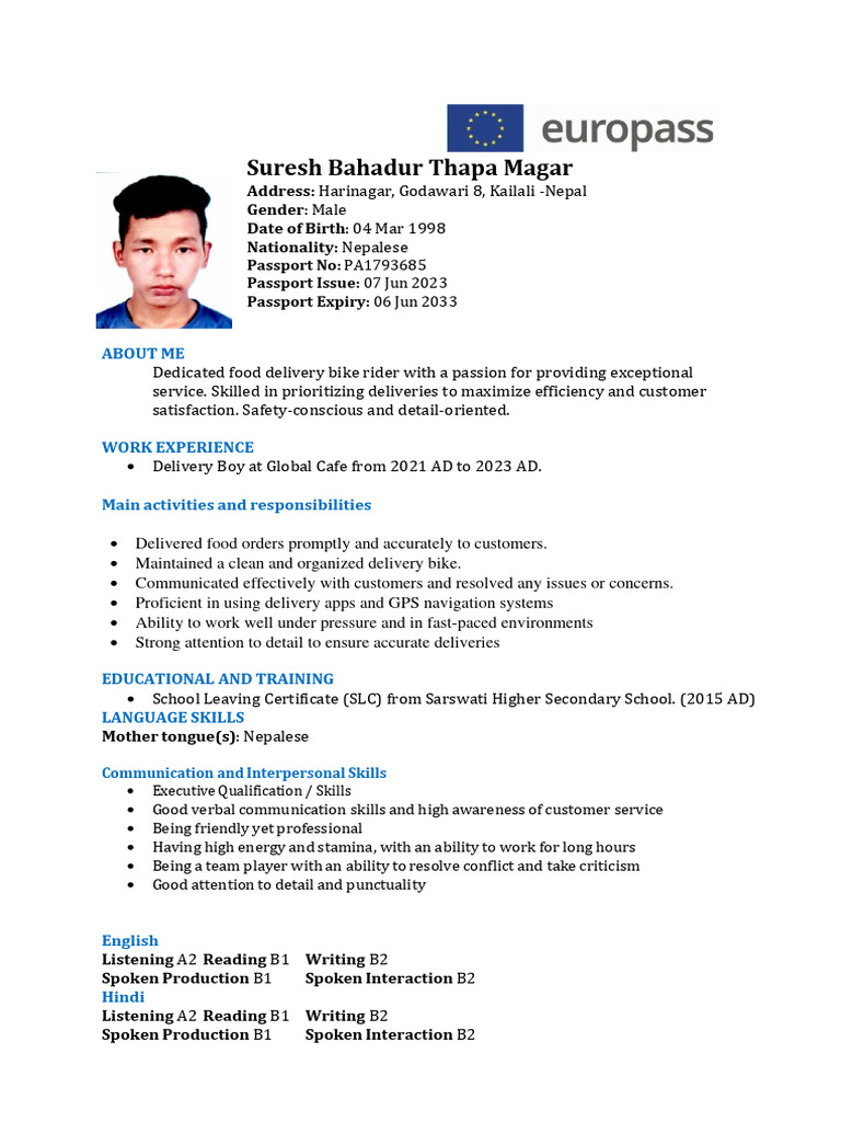 Suresh Bahadur Thapa Magar CV | PDF