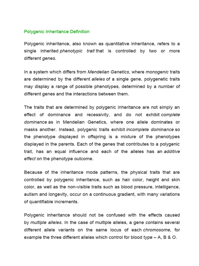 Polygenic and Monogenic Inheritance | PDF | Dominance (Genetics) | Allele