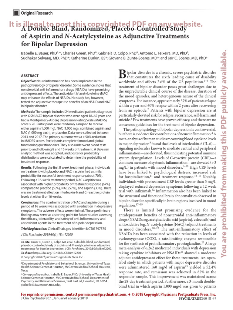 Isabelle e Bauer A Double Blind Randomized Placebo | PDF | Major Depressive Disorder | Bipolar ...