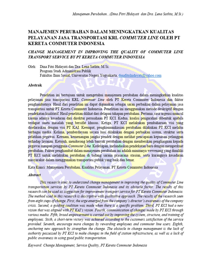 Mengelola Perubahan Di PT KAI KRL Commuter LIne - Case Study | PDF