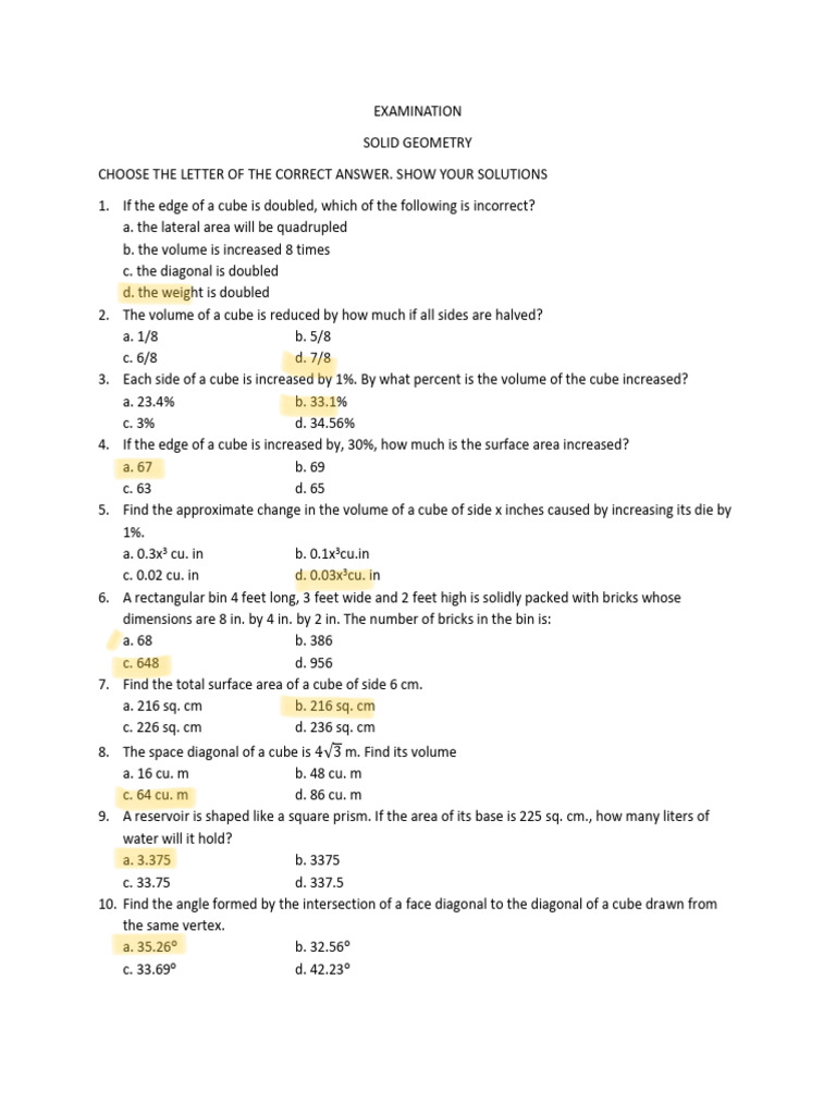 Solid Geometry Examination Questions | PDF | Euclidean Geometry | Polytopes