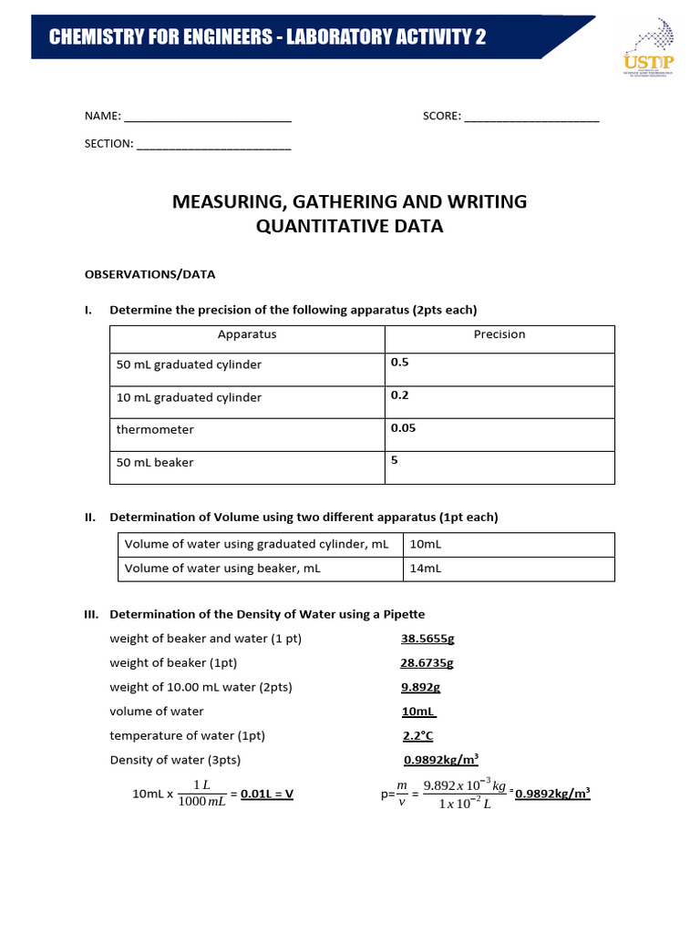 Activity 2 - Lab Exercise Data Sheet | PDF | Volume | Metrology