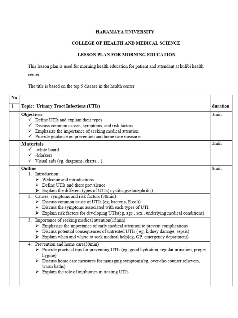 Table Lesson Plan For UTI | PDF | Urinary Tract Infection | Clinical Medicine