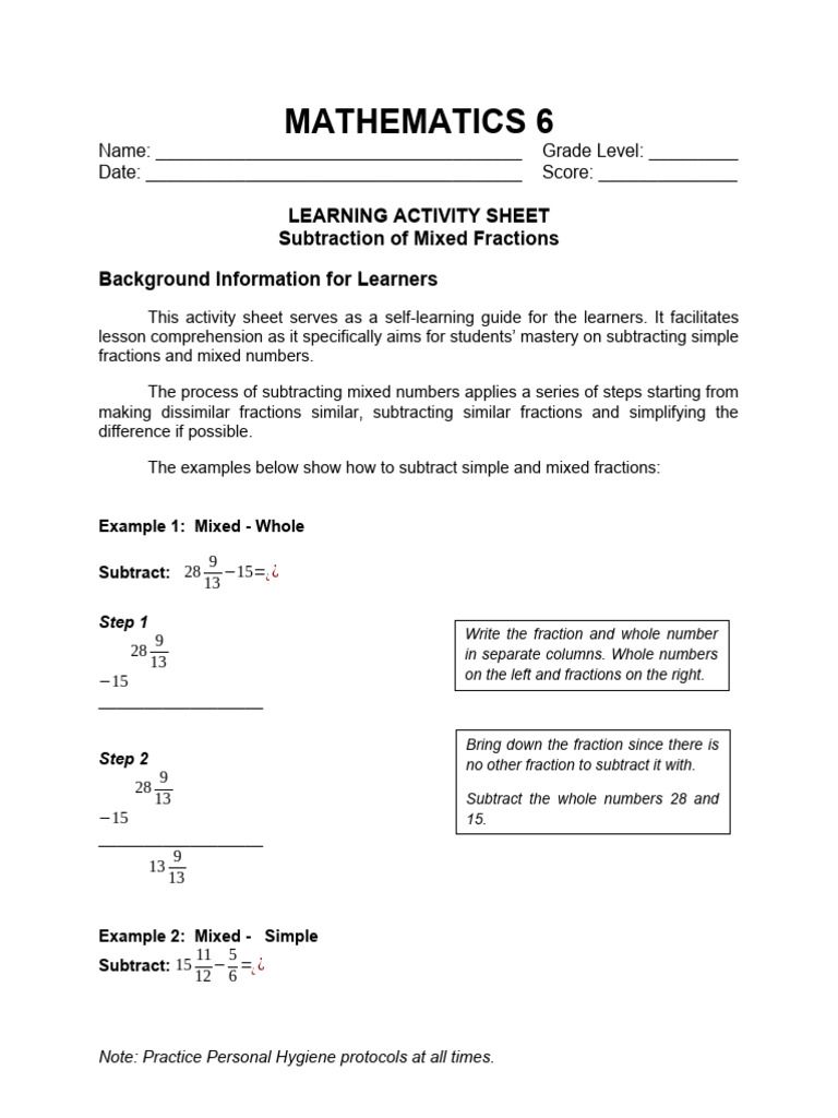 LAS 4-SUBTRACTION OF MIXED FRACTIONS | PDF | Learning | Mathematics