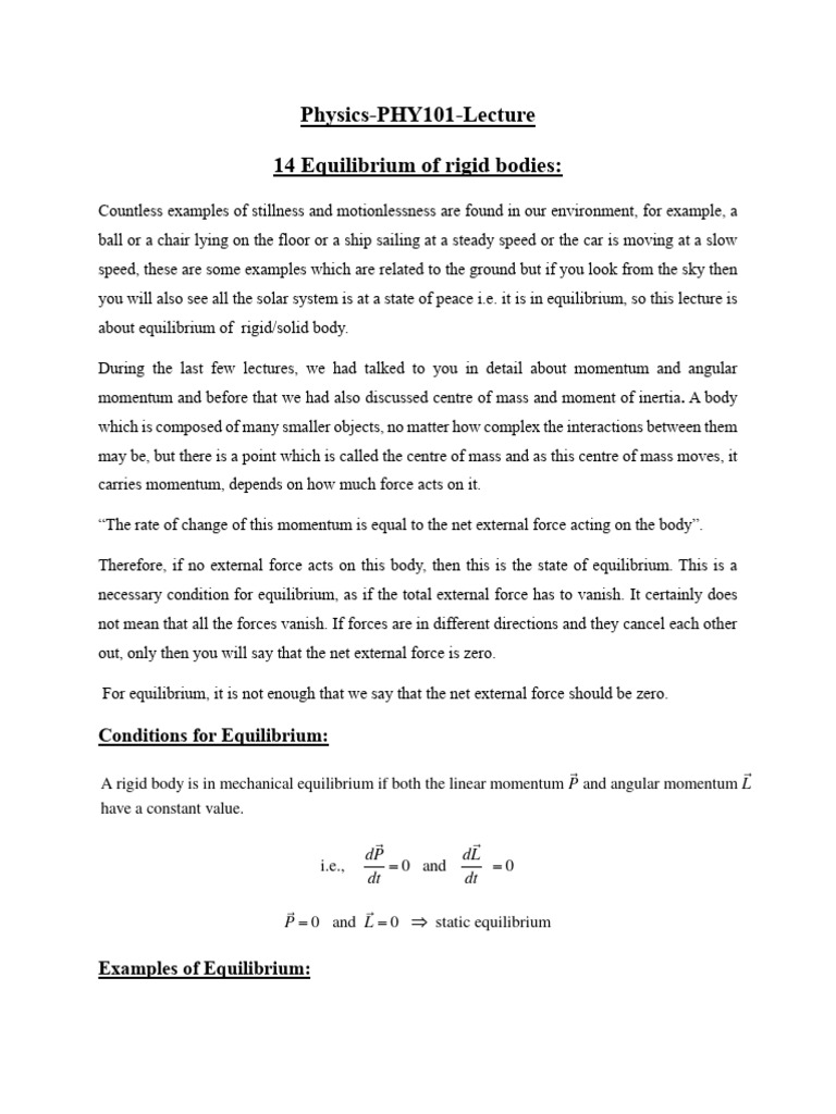 lec14 phy101 | PDF | Center Of Mass | Force