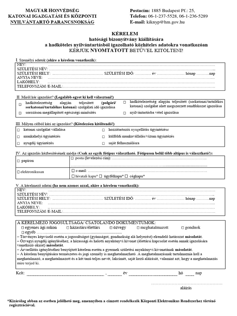 MH - KIKNYP - Kérelem Minta | PDF