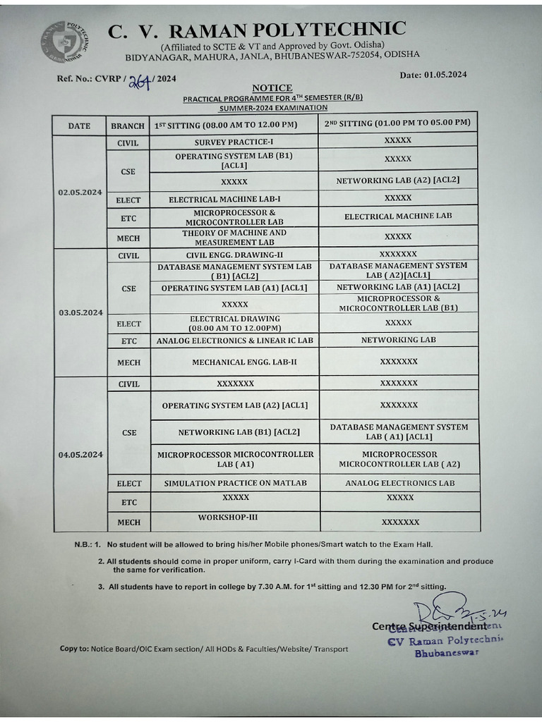 4TH Semester Practical Schedule Summer 2024 | PDF