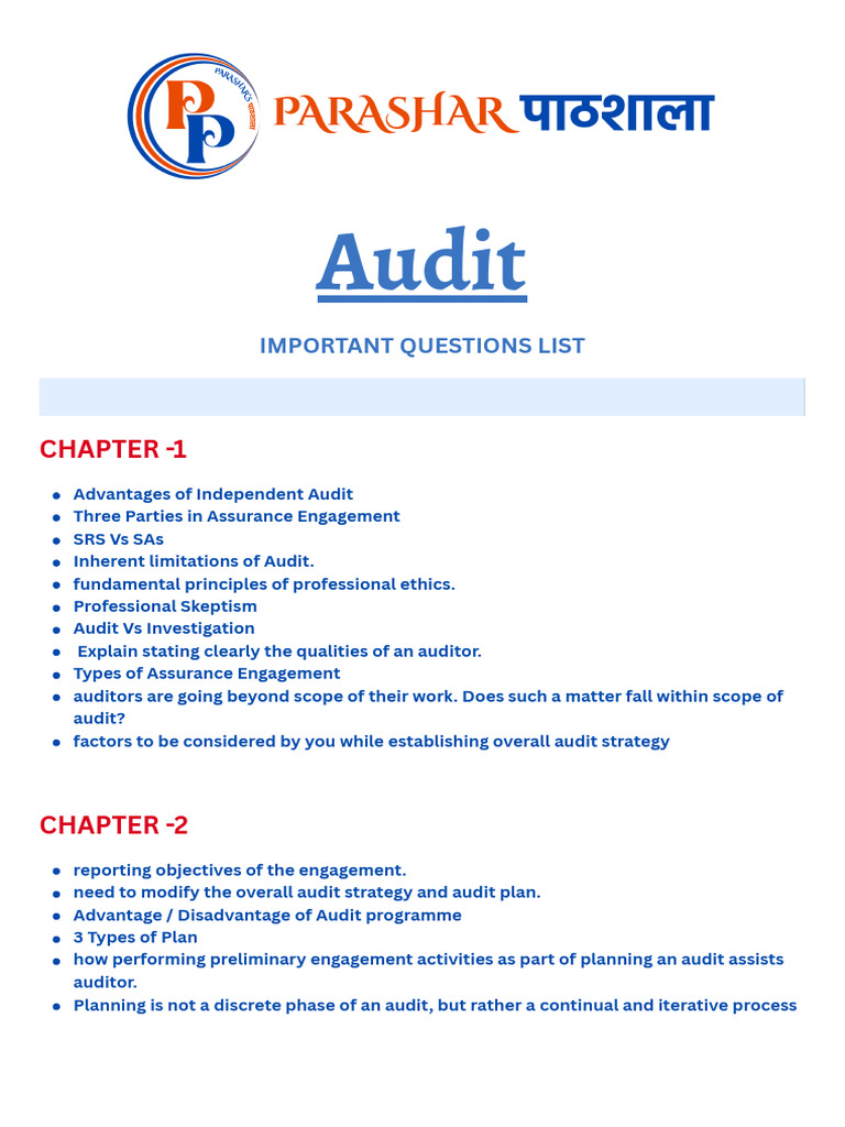 Audit: Chapter - 1 | PDF | Audit | Internal Control