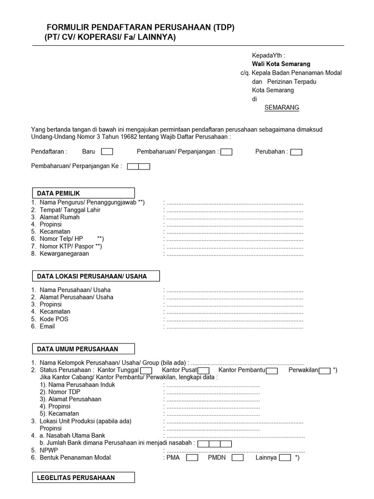 Form TDP | PDF | Pengelolaan Keuangan & Uang | Hukum