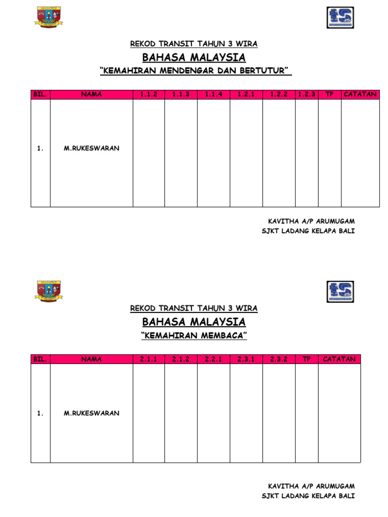 Rekod Transit BM Tahun 3 | PDF