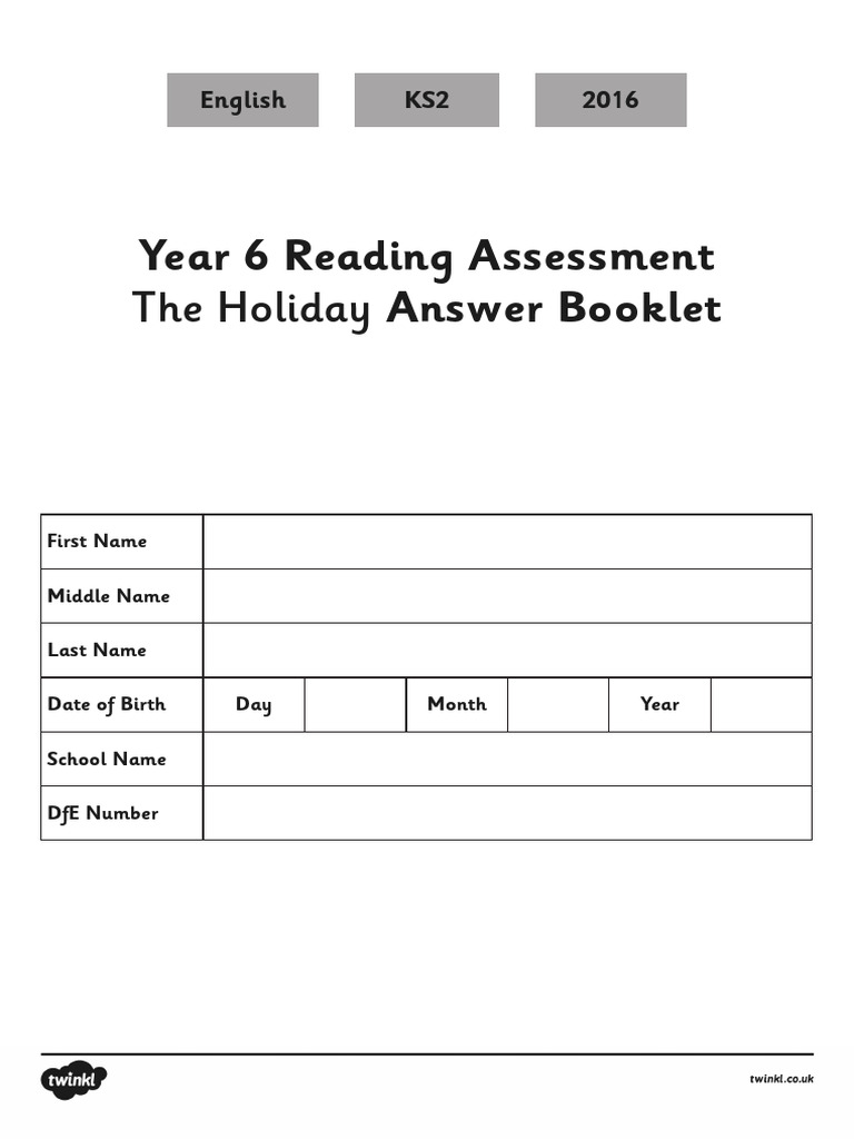 Holiday Answer Booklet KS2 Year 6 | PDF