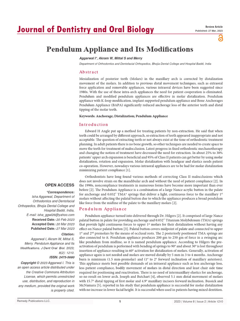 Pendulum Appliance and Its Modifications 9752 | PDF | Orthodontics ...