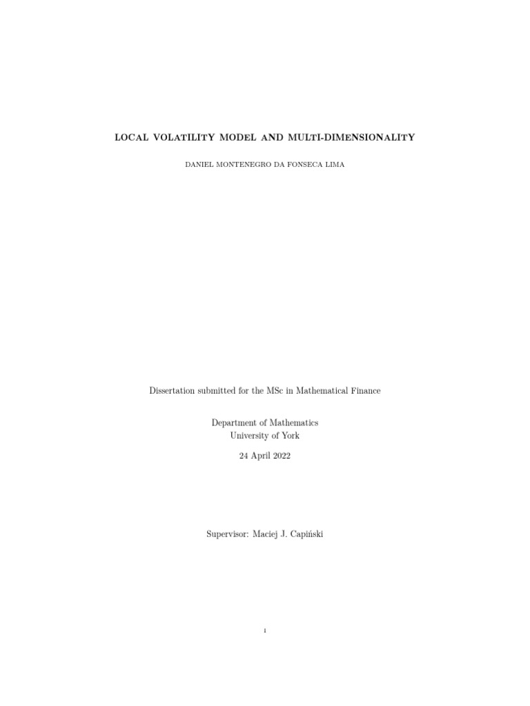 Local Volatility and Multi-Dimensionality | Download Free PDF | Option ...