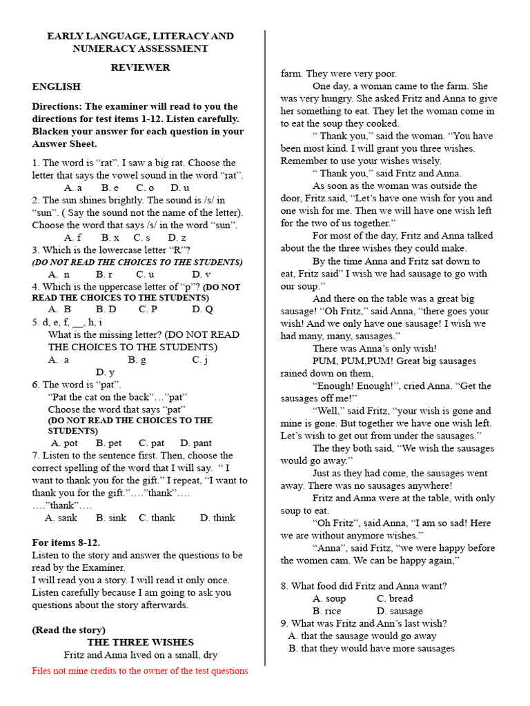 Grade 4 ELLNA English Assessment Guide | PDF | Linguistics
