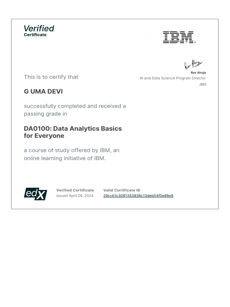 Data Analytics Basics Certificate | PDF