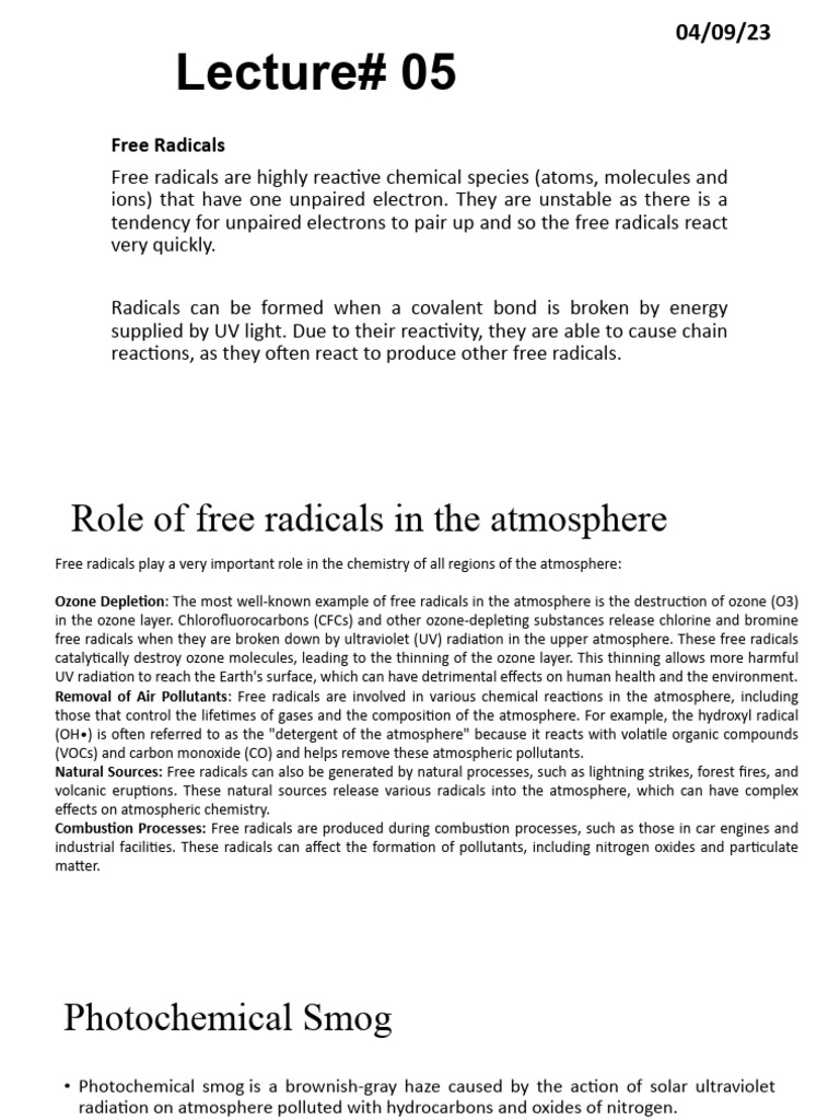 Lecture 5 | PDF | Smog | Radical (Chemistry)