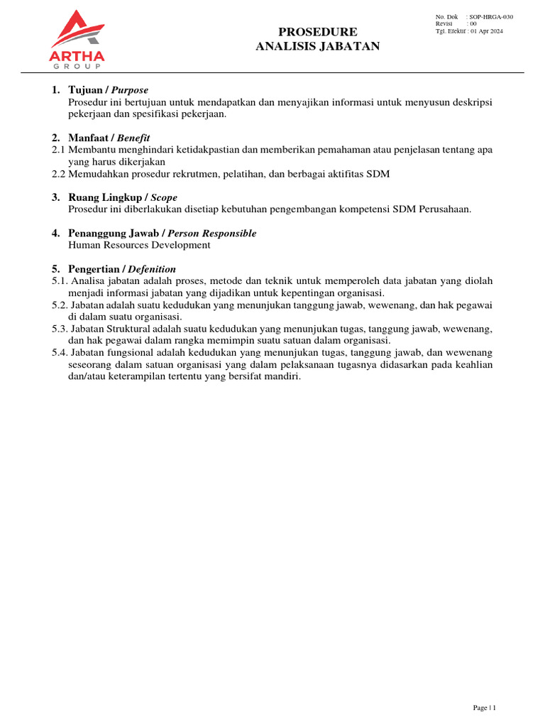Sop Analisis Jabatan | PDF