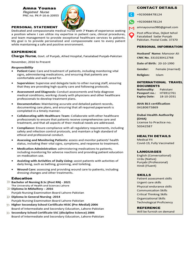 Amna Younas: Responsibility | Download Free PDF | Nursing | Health Care