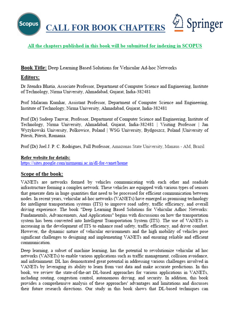 Final Call For Book Chapter-DL - VANET | PDF | Wireless Ad Hoc Network ...