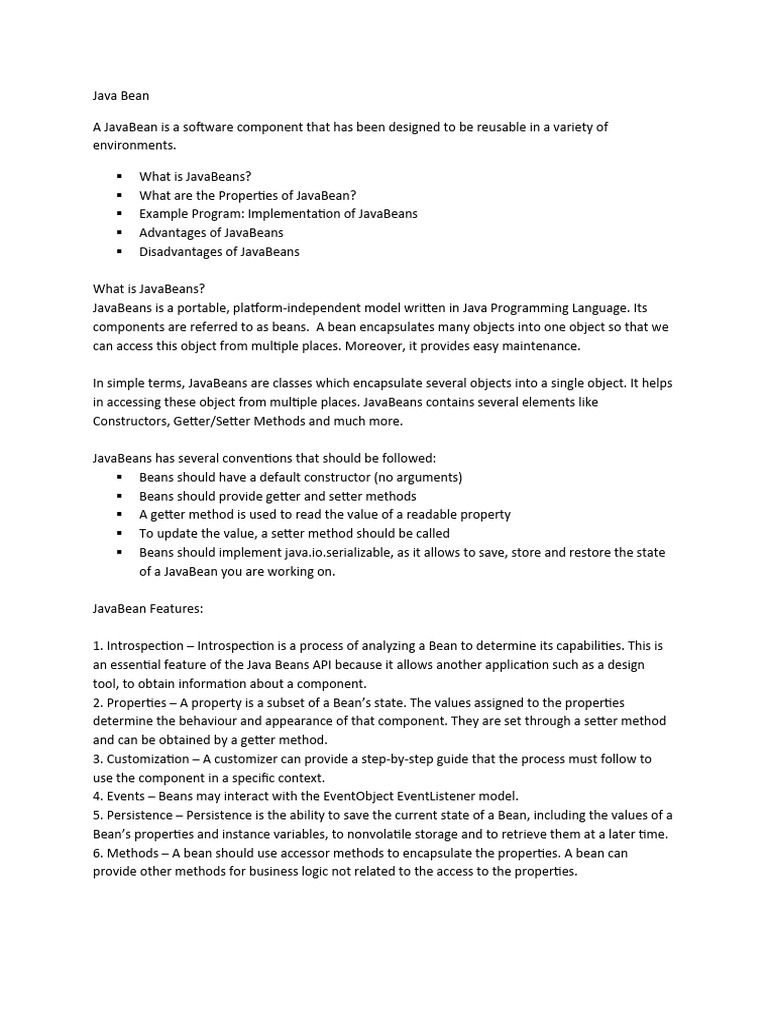Java Bean Pdf Method Computer Programming Constructor Object Oriented Programming 