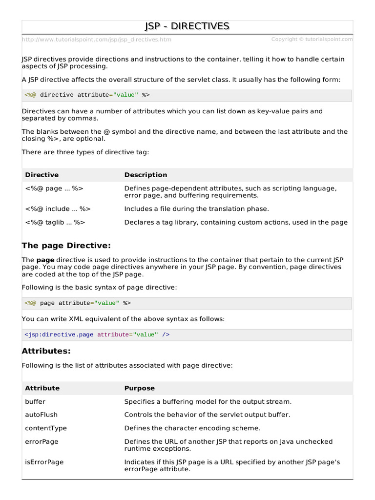 JSP Directives | Download Free PDF | Computer Programming | Computing
