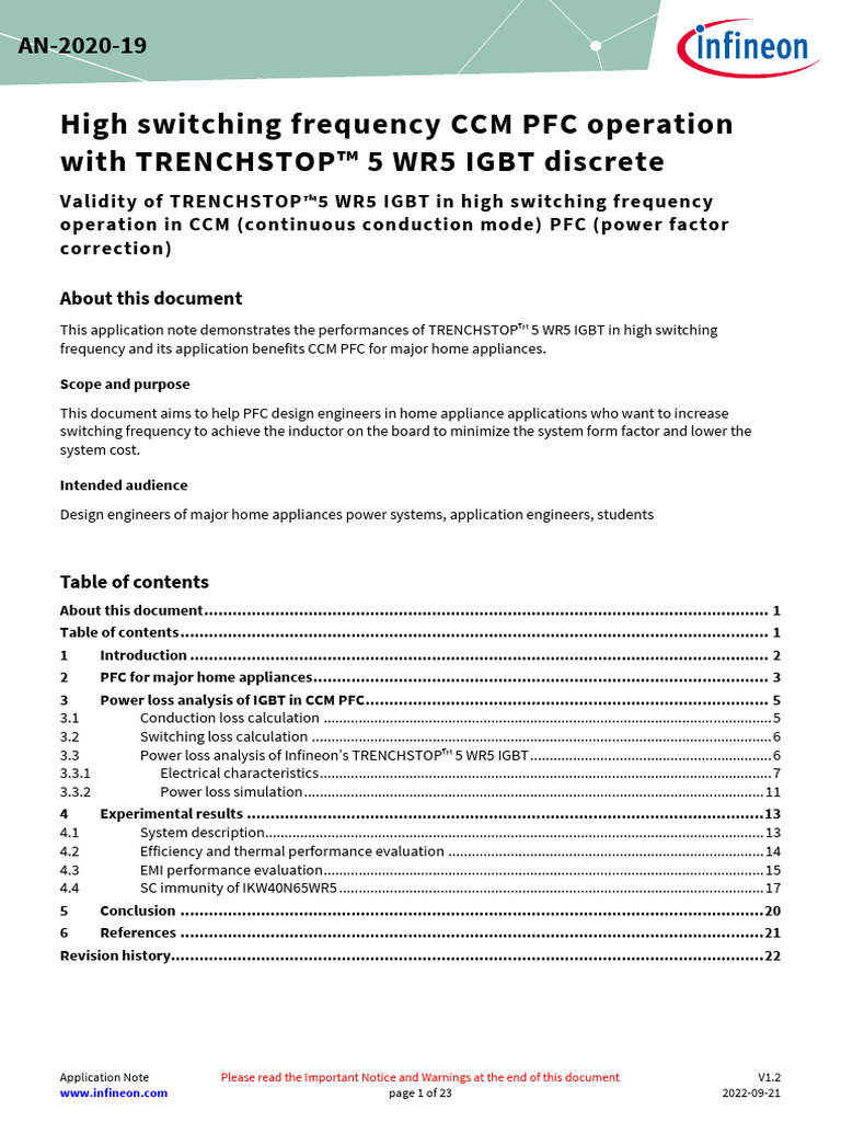 Infineon High Switching Frequency Ccm Pfc Operation Applicationnotes V01 02 En Pdf