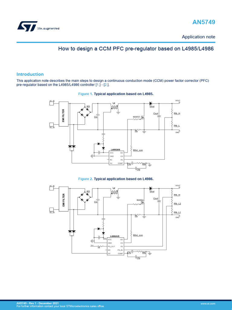 CCM PFC Design with L4985/L4986 | PDF | Rectifier | Capacitor