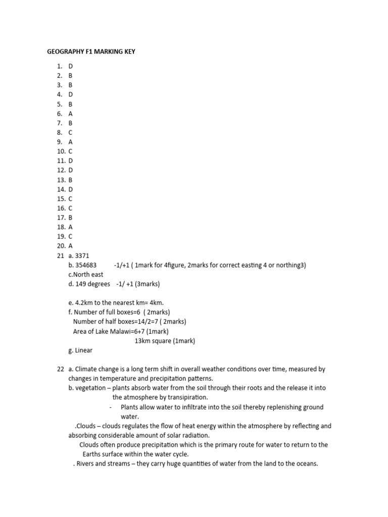 Geography Marking Key | PDF | Water | Atmosphere Of Earth