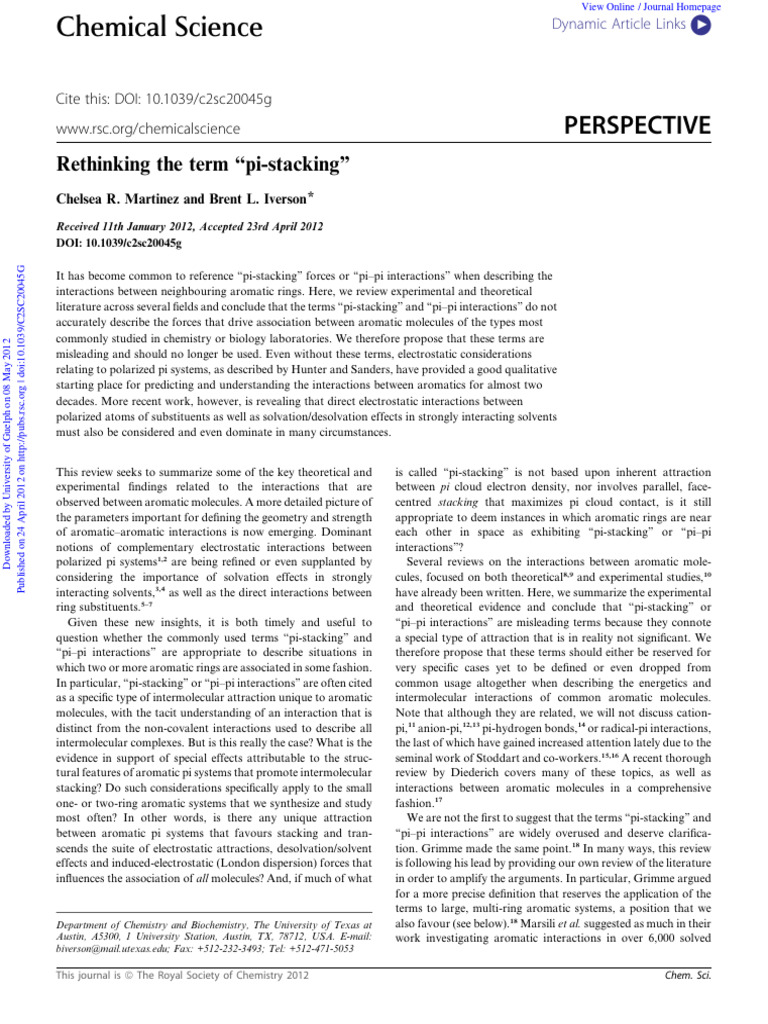 Rethinking The Term Pi-Stacking'': Cite This: DOI: 10.1039/c2sc20045g ...