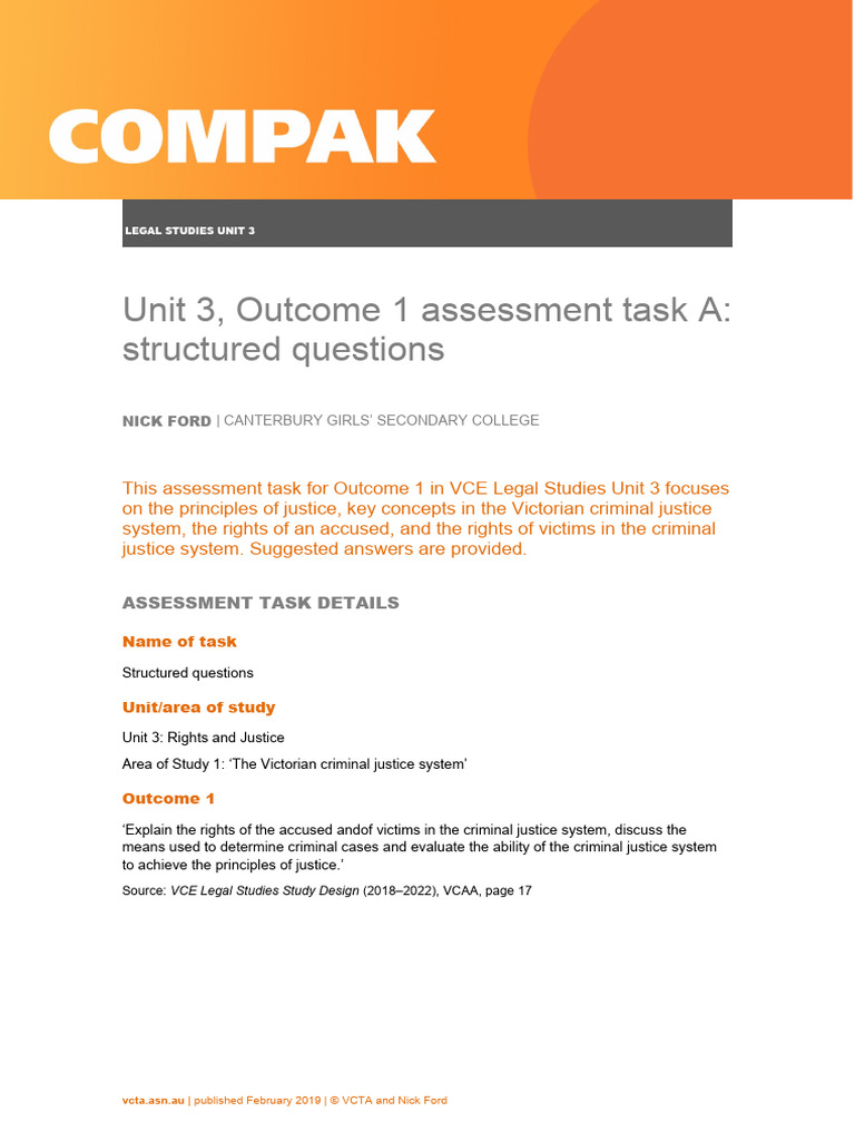 VCE Legal Studies Unit 3 Assessment Guide | PDF | Burden Of Proof (Law ...