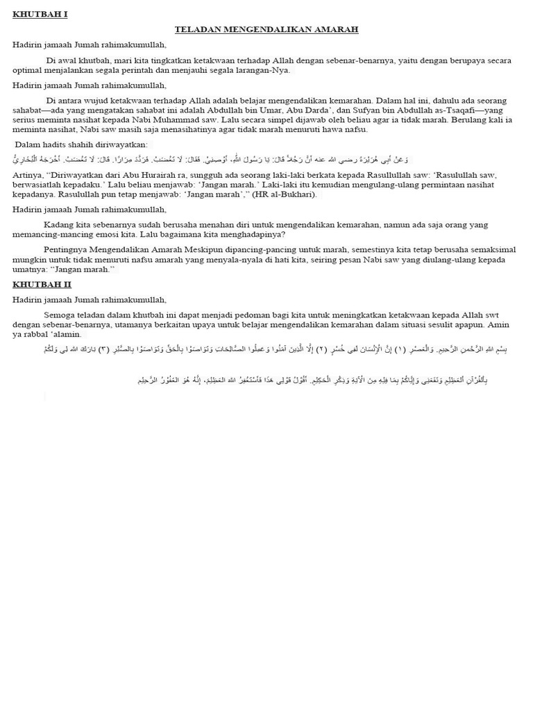 Khutbah Teladan Mengendalikan Amarah | PDF