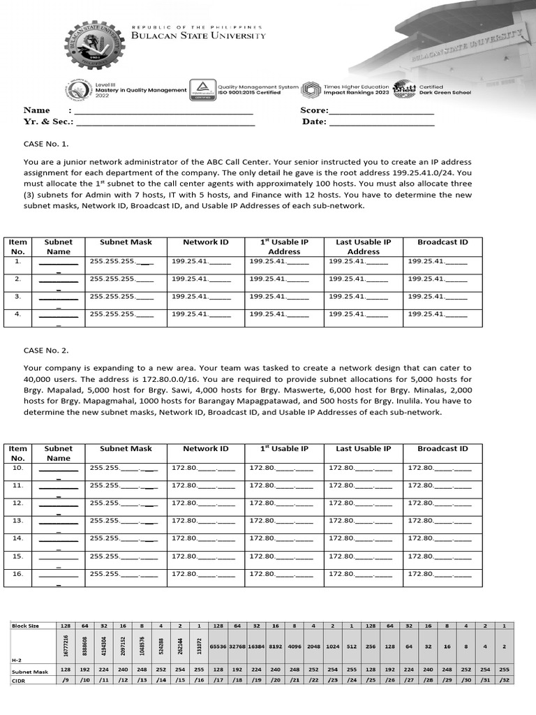 Networking Subnetting Activity 3 Pdf Internet Communications Protocols