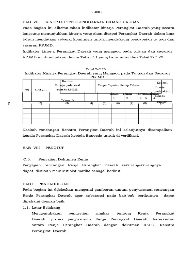 Lampiran PERMENDAGRI Nomor 86 TAHUN 2017 - RENJA | PDF