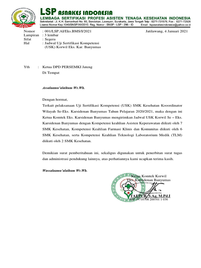 Jadwal Usk Korwil Eks Kar Bms 2020 - 2021 | PDF