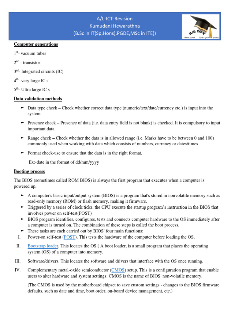 Revision Paper 1 | PDF | Booting | Bios