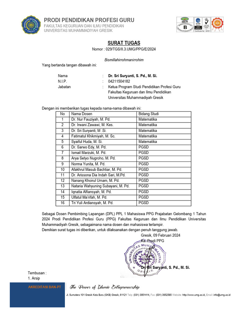Surat Tugas DPL PPG UMG 2024 | PDF