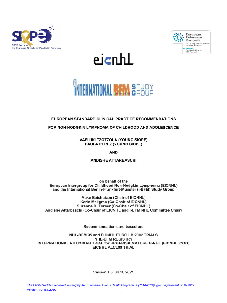 Escp European Standard Clinical Practice Recommendations For Non Hodgkin Lymphoma of Childhood ...