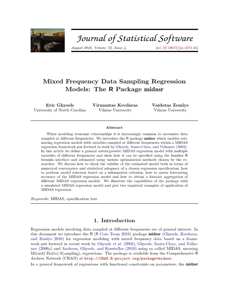 Mixed Frequency Data Sampling Regression Models: The R Package Midasr | PDF | Regression ...