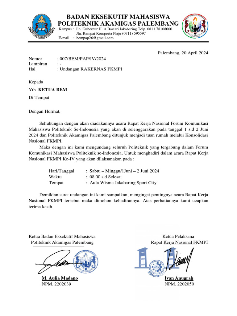 Surat Undangan Ketua BEM | PDF