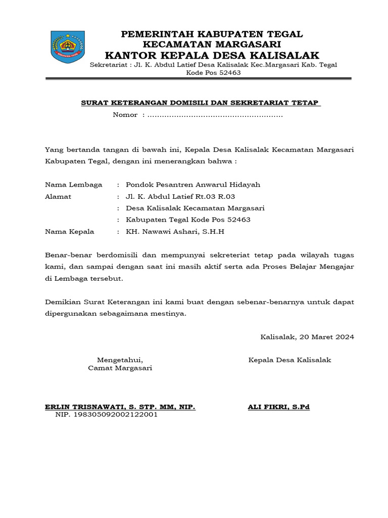 Surat Keterangan Domisili Pondok Pesantren | PDF | Griya & Taman ...